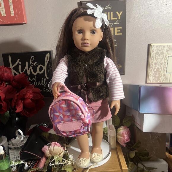 Toys | Our Generation Sienna 18 Doll Fur Vest Skirt Shoes Brown Hair ...